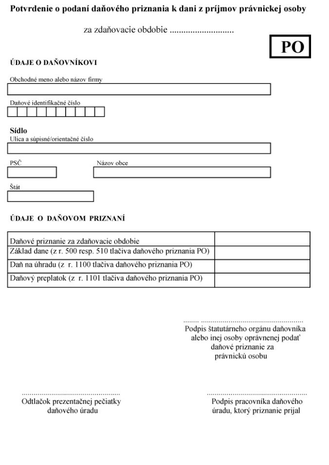 Potvrdenie o podaní daňového priznania - tlačivo | Podnikam.sk