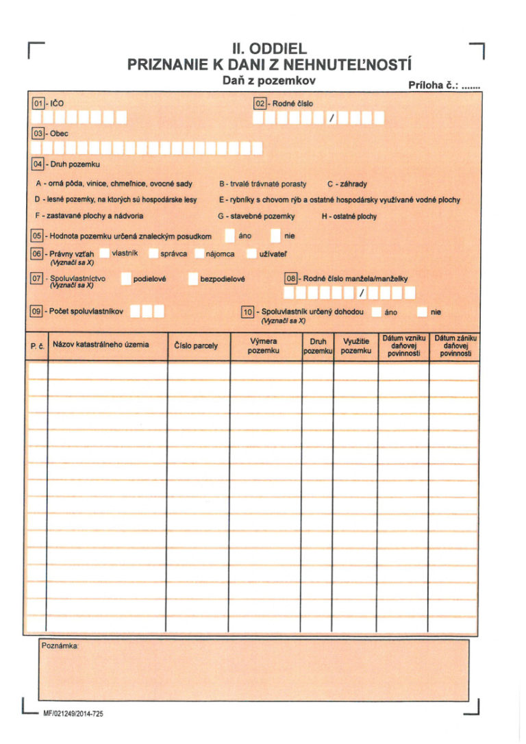 Daň z nehnuteľnosti - tlačivo | Podnikam.sk