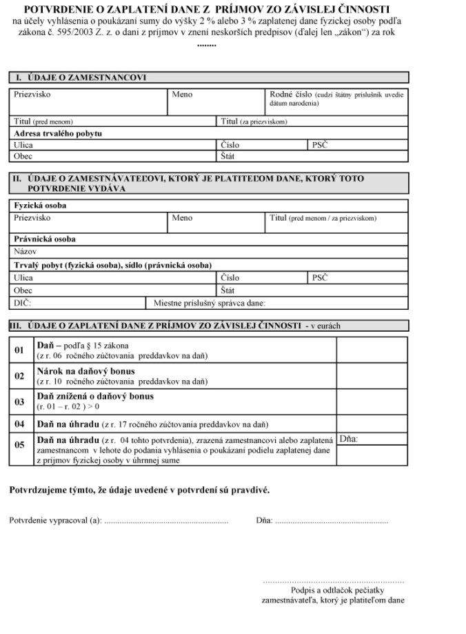 Potvrdenie o zaplatení dane - tlačivo | Podnikam.sk