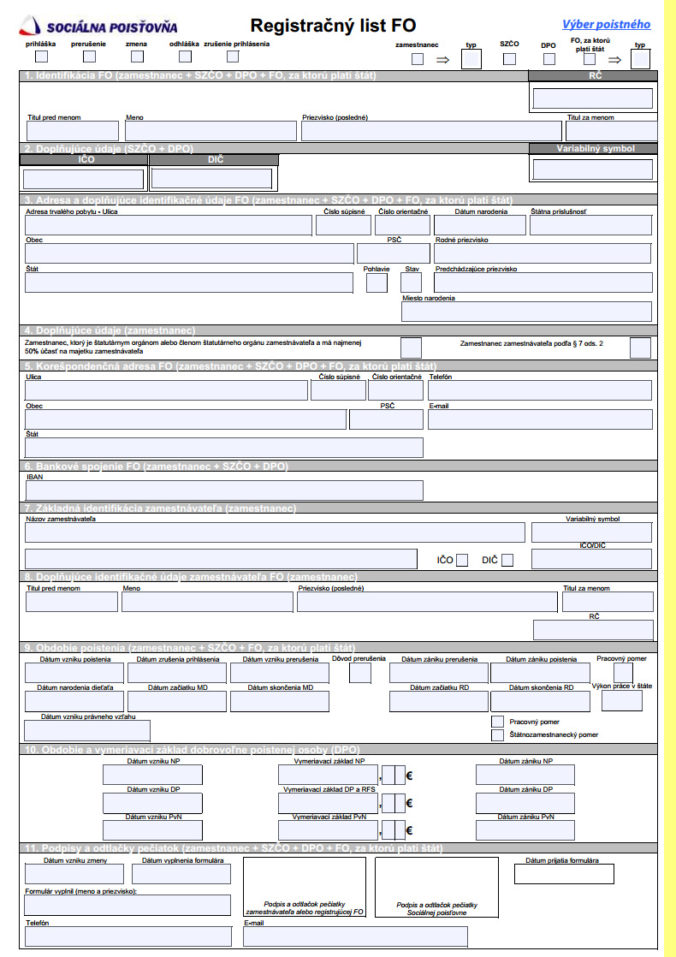 Sociálna poisťovňa - formuláre | Podnikam.sk