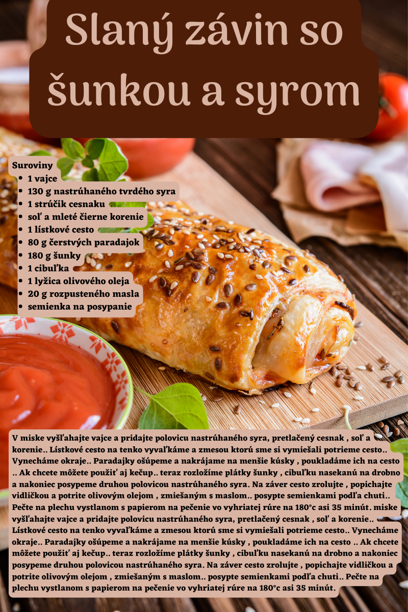 Slaný závin so šunkou a so syrom - Mňamky-Recepty.sk